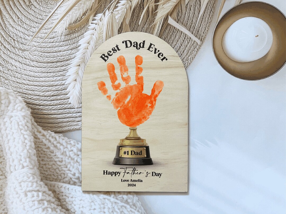 Trophy Father's Day Hand Print Sign Number 1 Dad Hand Print Wood Sign ...