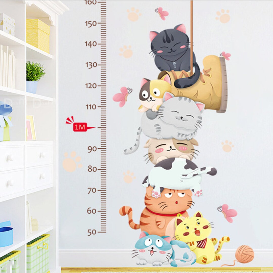 Cute Cat Height Chart Growth Chart Wall Stickers AW0035 Free Shipping ...