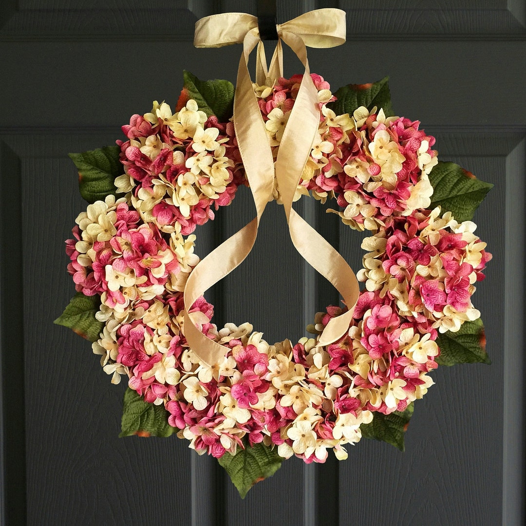 Hydrangea Wreaths | Pink and Cream Colors | Front Door Wreaths - Etsy