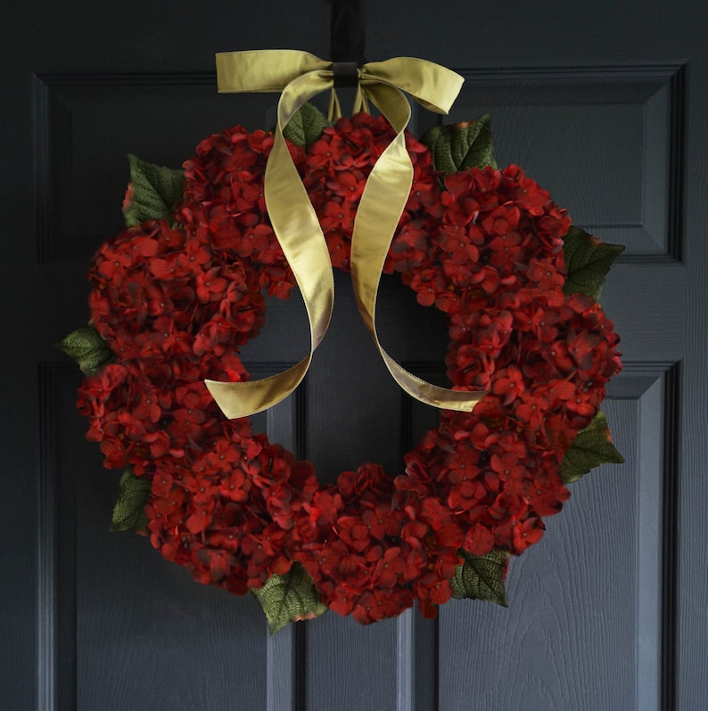 Red Hydrangea Wreath | Front Door Wreaths | Christmas Winter Wreath - Etsy