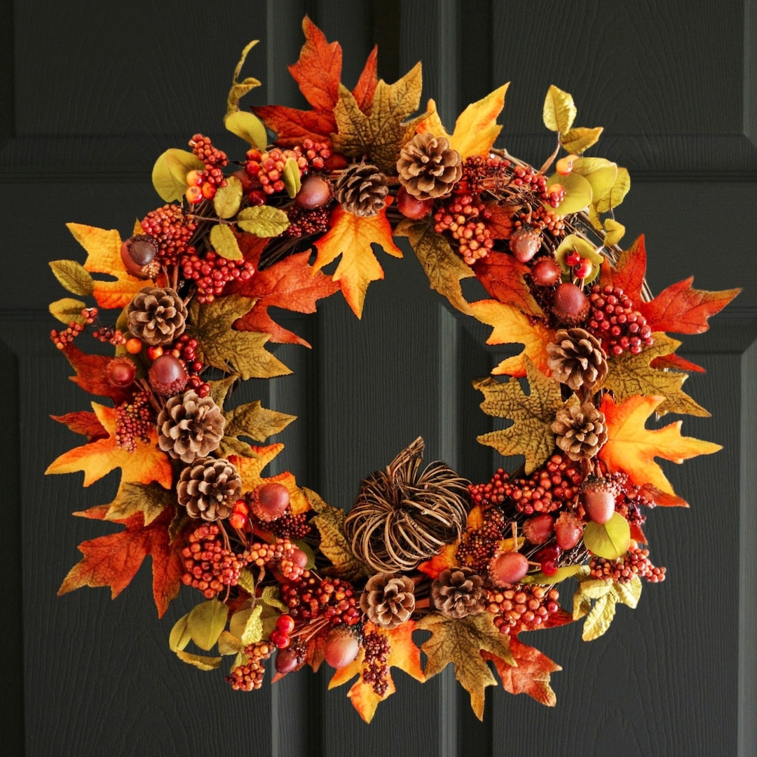 Fall Wreath With Acorns, Pine Cones, and Fall Foliage - Etsy