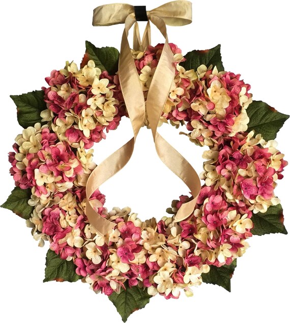 Pink Wreaths Hand Blended Spring Hydrangea Wreath Pink and | Etsy