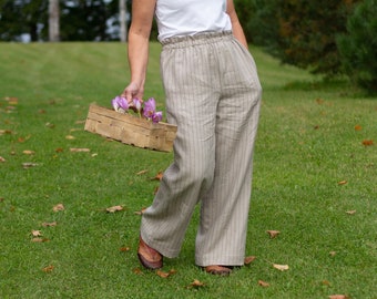 Wide Leg Pinstripe Pants - Etsy