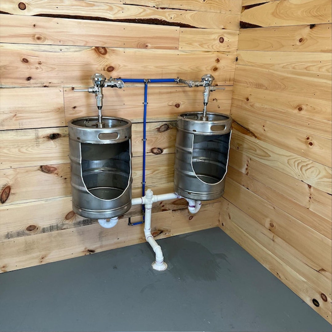 1/2 Barrel Stainless Steel Keg Urinal With Flusher Original Industrial ...