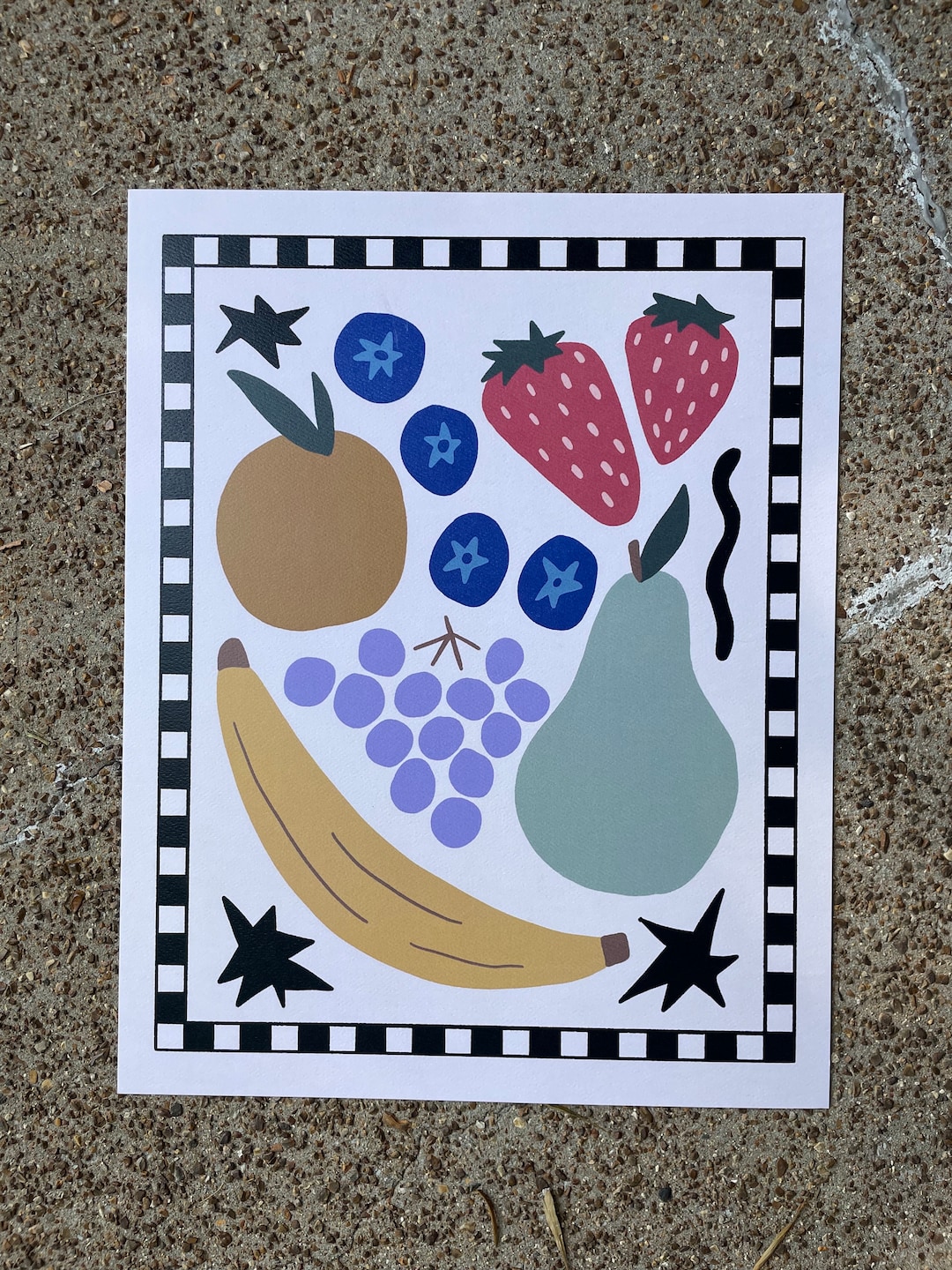 Fruit Salad Print. Assorted Fruits Illustration. Banana Strawberry ...