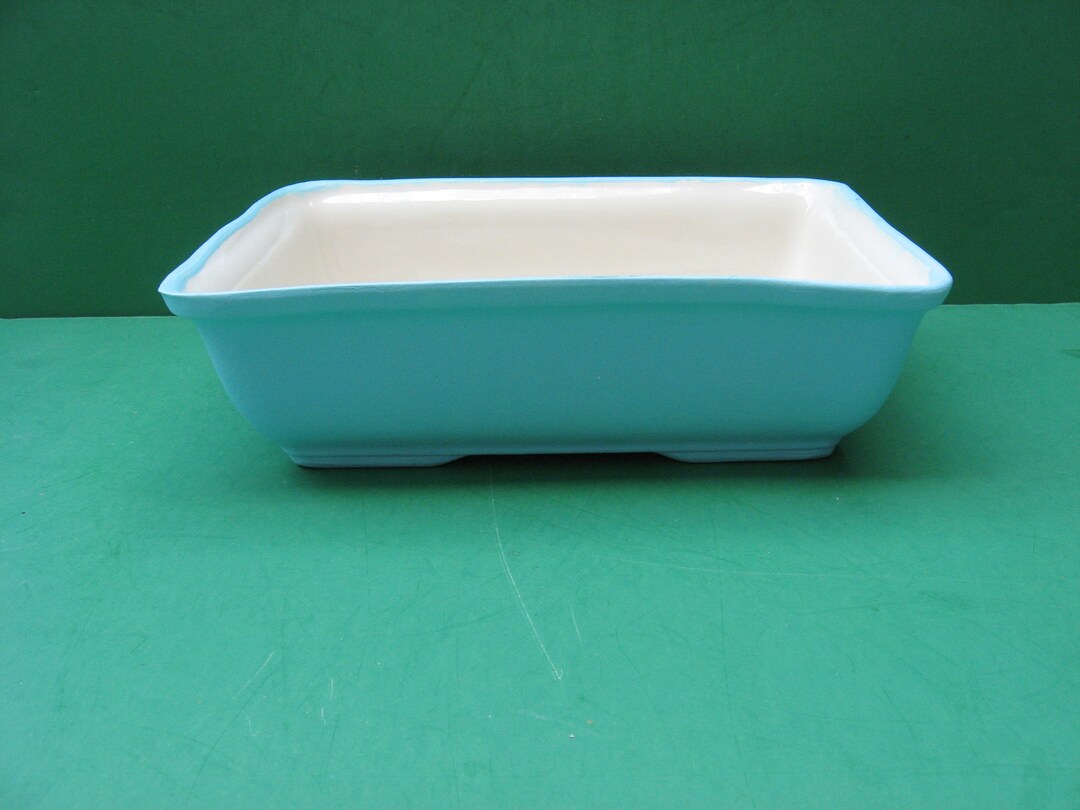 Rectangular Turquoise Ceramic Planter for Succulents, Cactus, Bonsai or ...