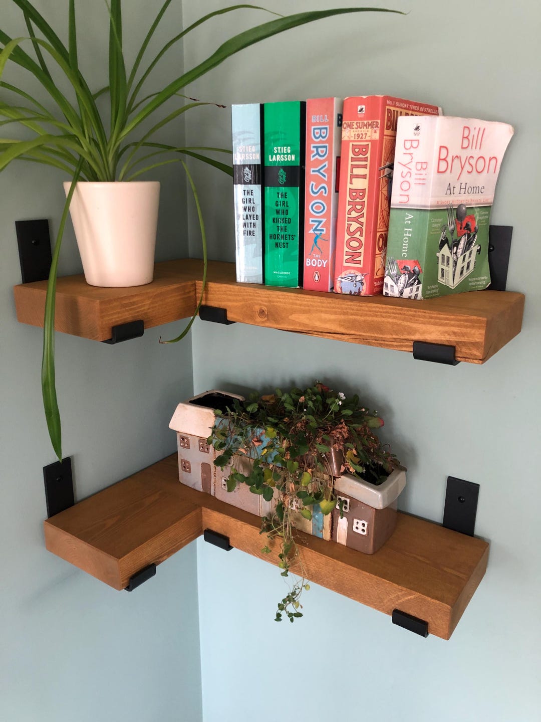 L Shape Design Chunky Rustic Wood Corner Shelf | L Shape Wooden Shelf ...