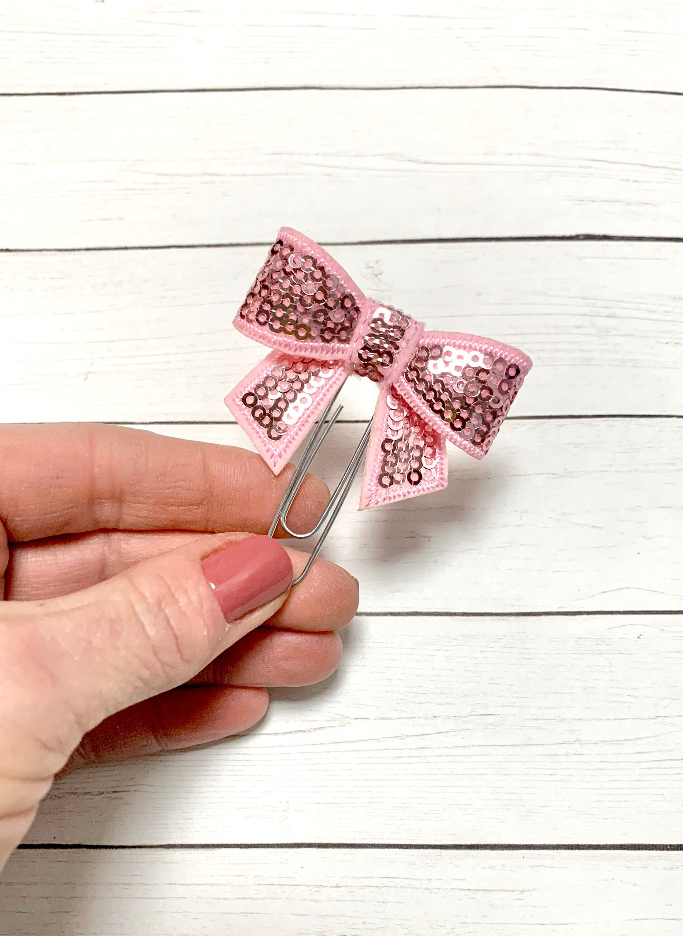Light Pink Sequin Bow Planner Clip Glitter Bow Paperclip | Etsy