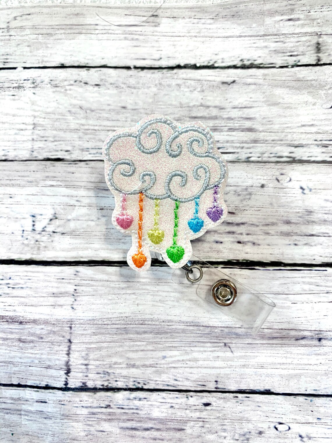 Rain Cloud Badge Reel Rainbow Badge Holder Glitter Badge | Etsy