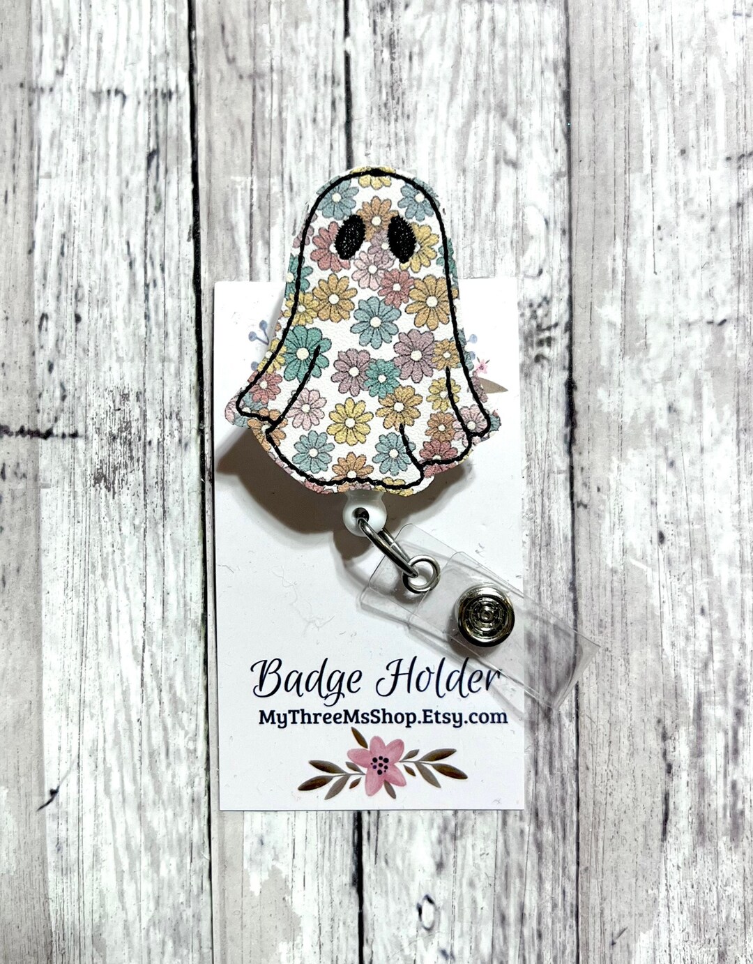 Floral Ghost Badge Reel, Halloween Badge Reel, Interchangeable Badge ...