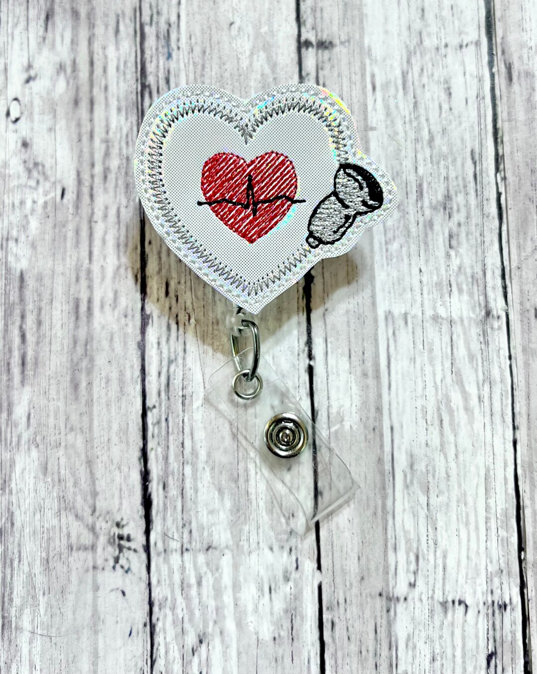 Cardiac Nurse Badge, Heart EKG Badge Reel, Interchangeable Badge Topper ...