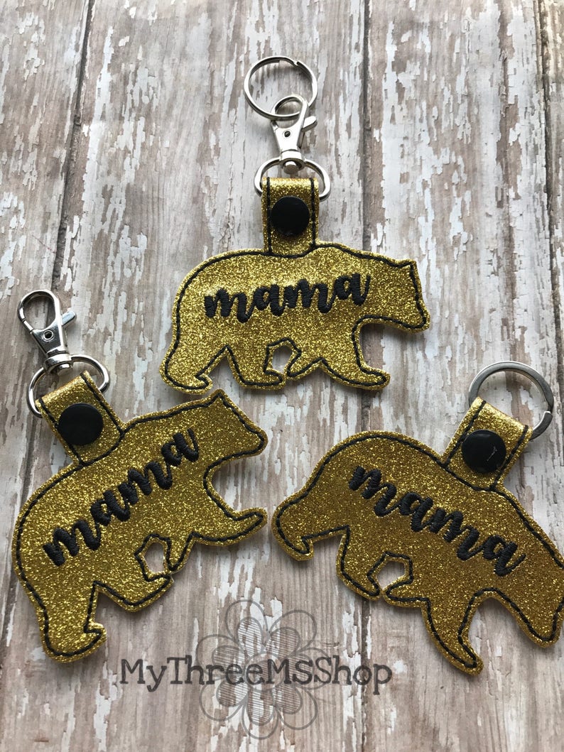 Mama Bear Snaptab Key FOB Glitter Bear Keychain Mama Bear | Etsy