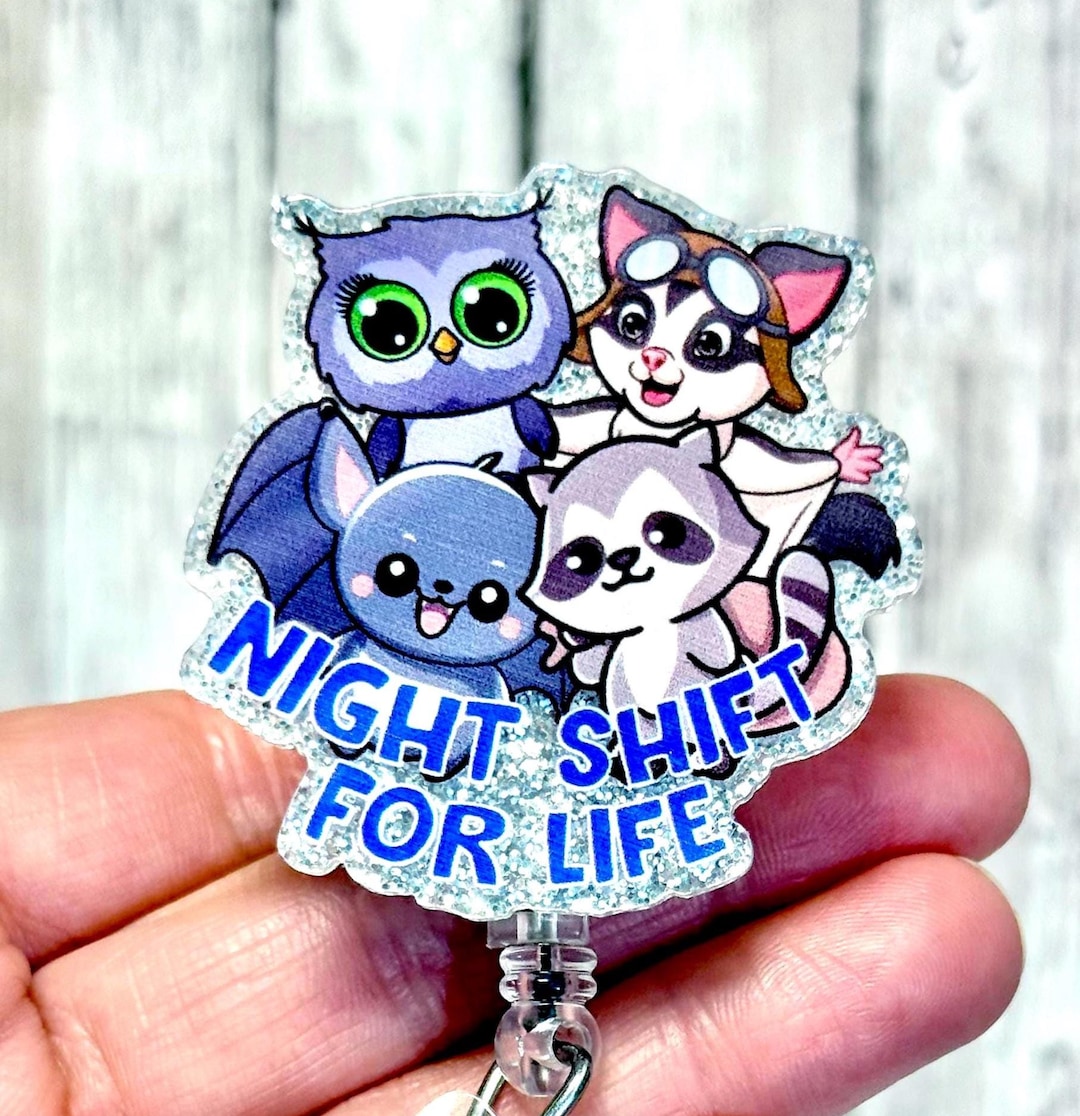 Night Shift Crew Nurse Badge, Funny Raccoon Badge Reel, Team Night ...