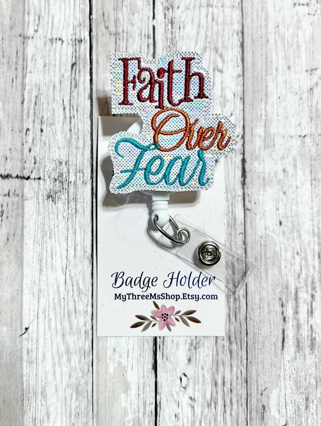 Faith Over Fear Badge, Christian Badge Reel, Interchangeable Badge ...