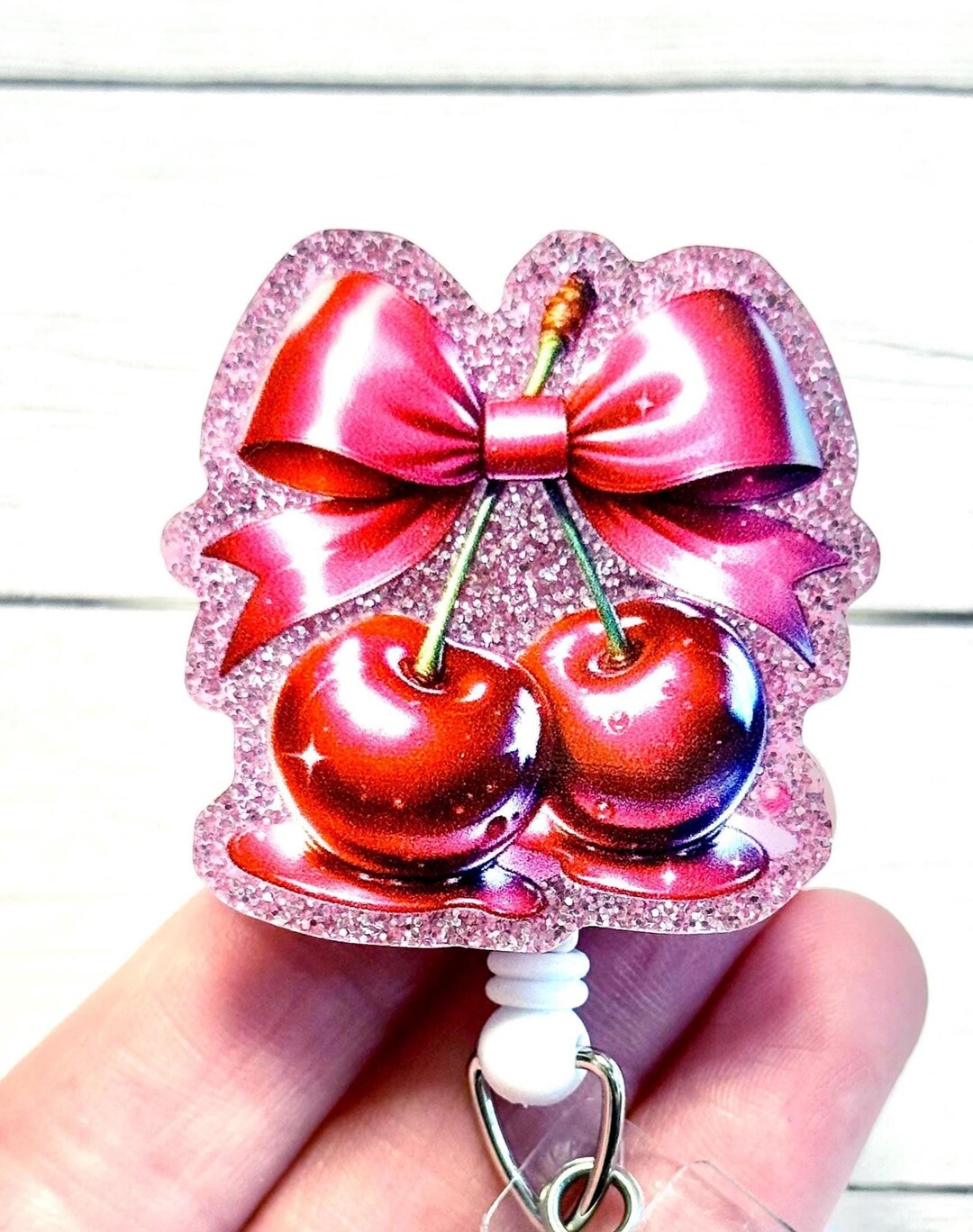 Cherry Badge Reel, Cute Coquette Cherry Badge Holder, Cherry Bow Badge ...