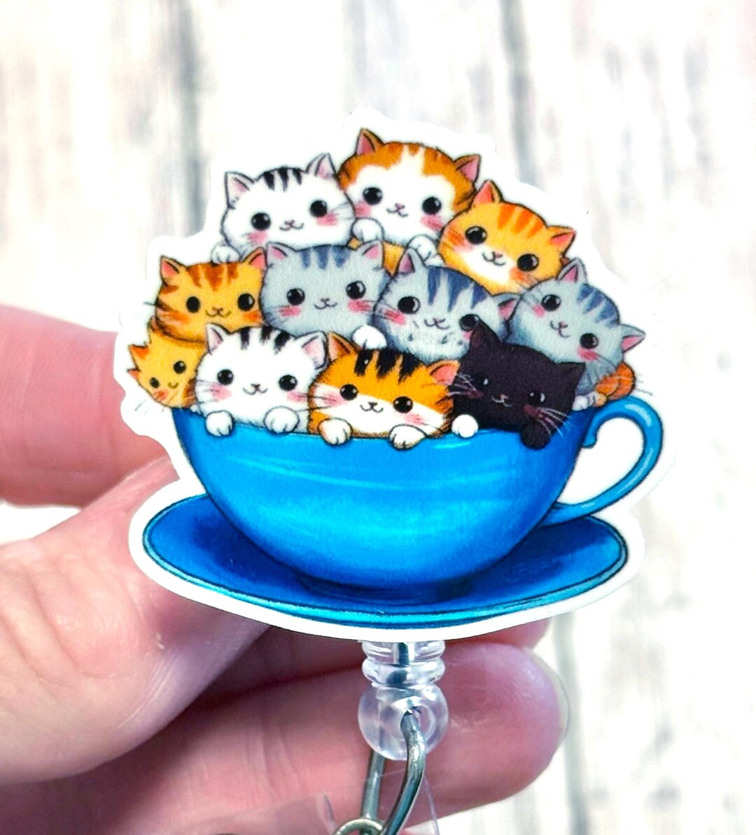 Cats in Mug Badge Reel, Cat Lover Badge Reel, Vet Tech Badge Holder ...
