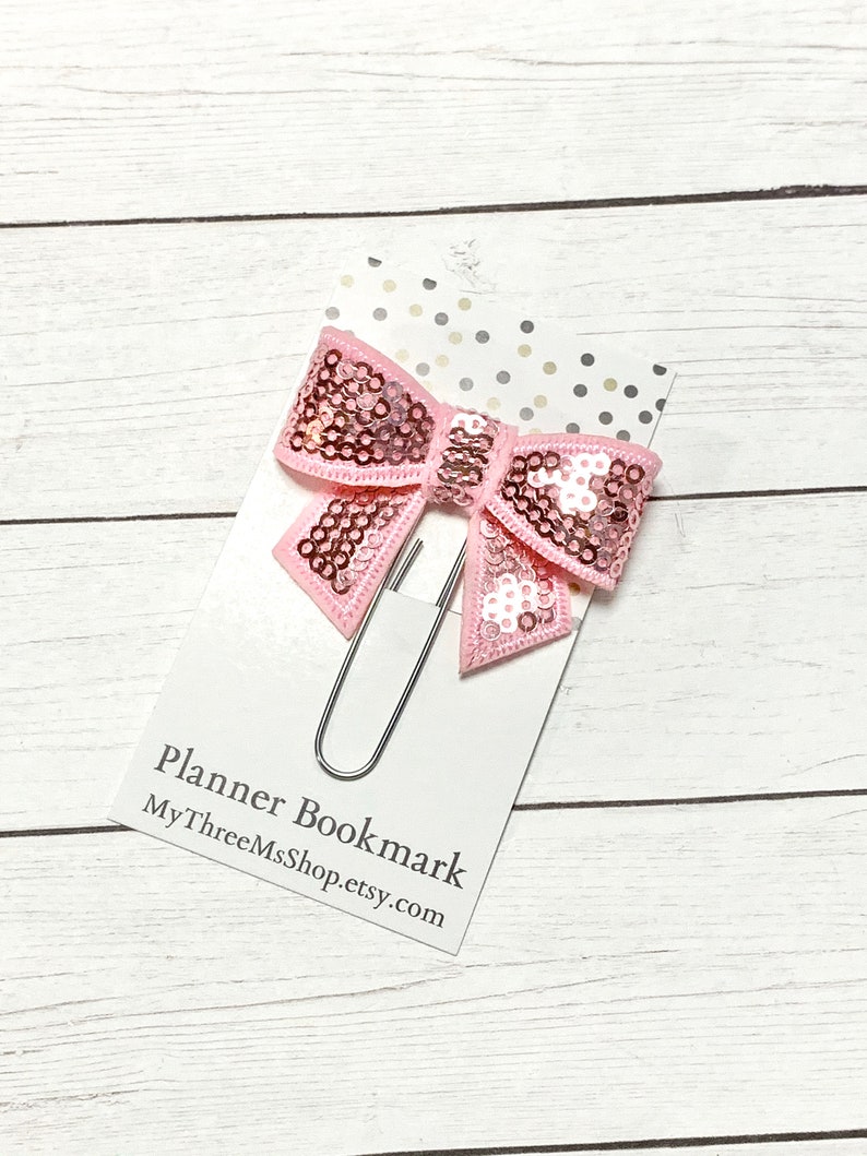 Light Pink Sequin Bow Planner Clip Glitter Bow Paperclip - Etsy
