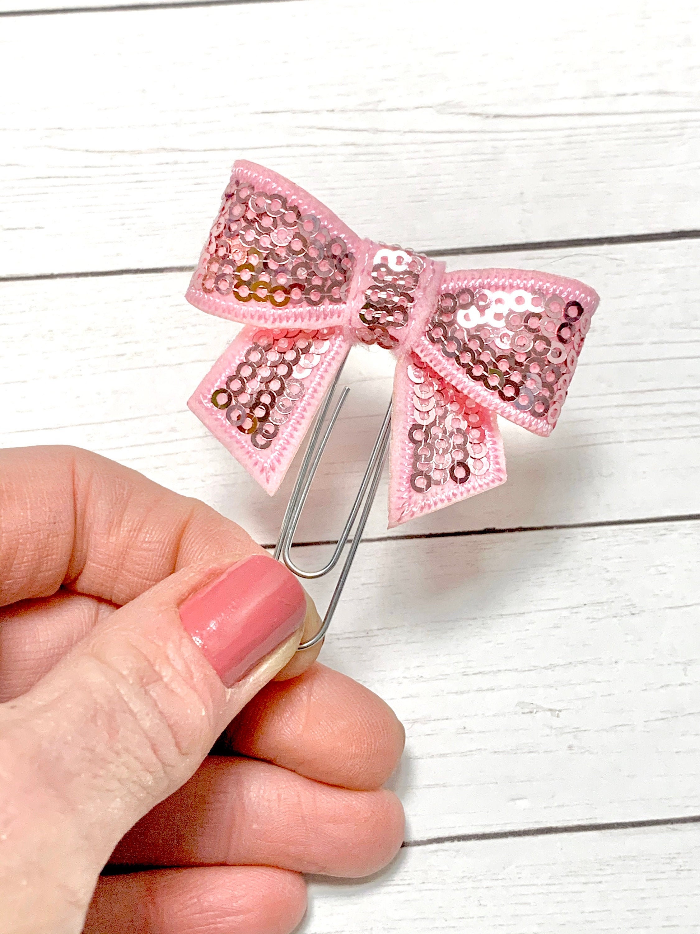 Light Pink Sequin Bow Planner Clip Glitter Bow Paperclip | Etsy