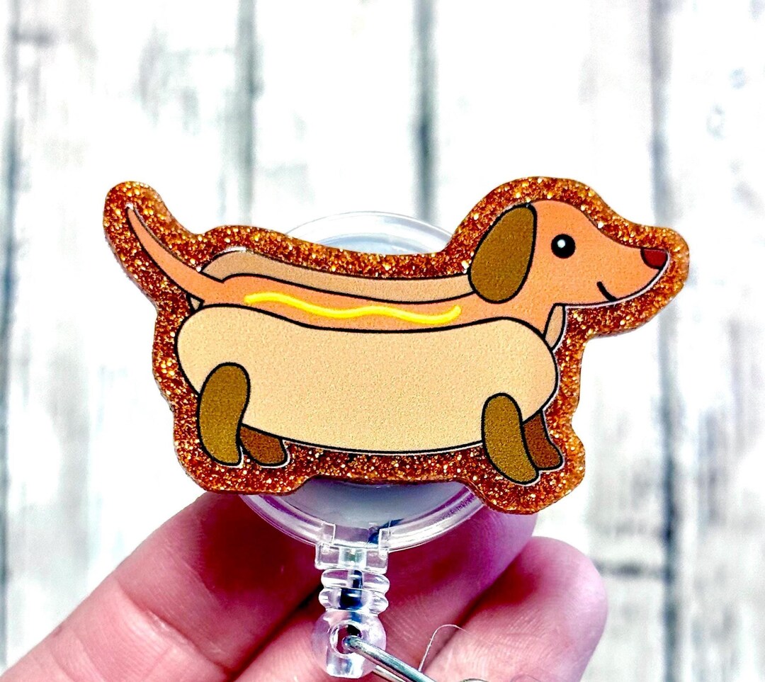 Hotdog Badge Reel, Dachshund Badge Reel, Funny Wiener Dog Badge, Gift ...