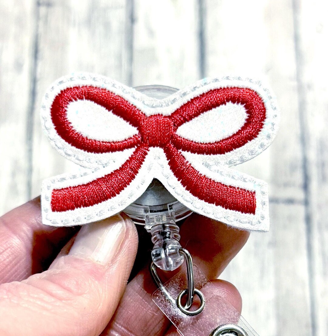 Red Coquette Bow Badge, Pretty Bow Badge Holder, RED Bow Badge, Girly ...