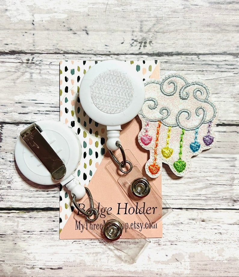 Rain Cloud Badge Reel Rainbow Badge Holder Glitter Badge - Etsy