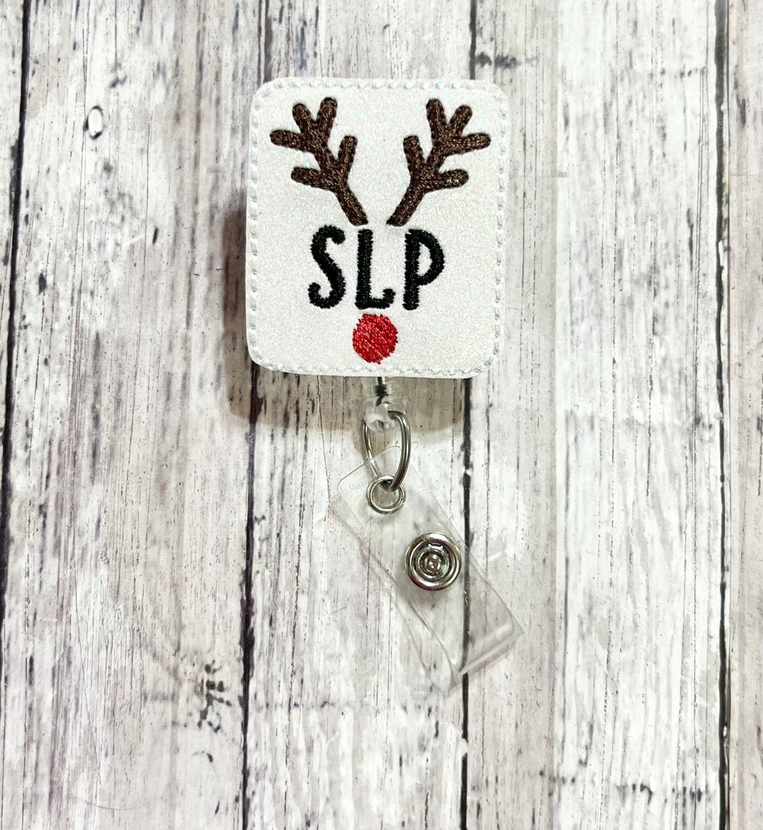 SLP Nurse Badge Reel, Reindeer Badge Reel, Interchangeable Badge Topper ...