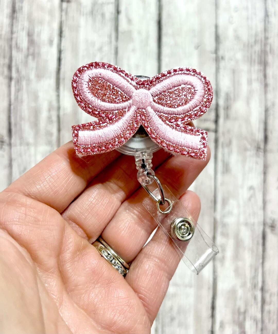 Pink Bow Badge Reel, Girly Badge Reel, Feltie Badge Topper, Retractable ...