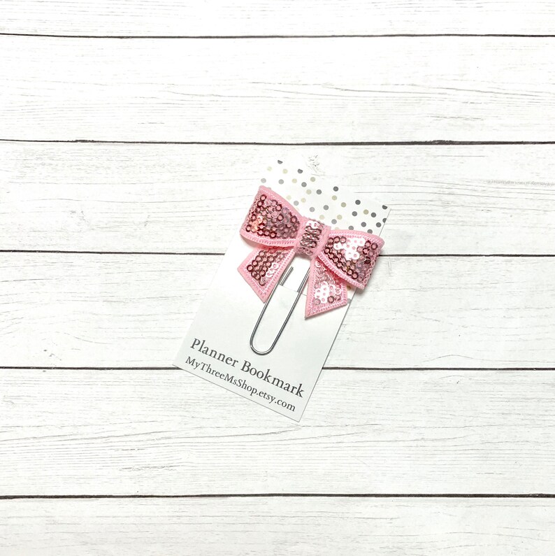 Light Pink Sequin Bow Planner Clip Glitter Bow Paperclip | Etsy