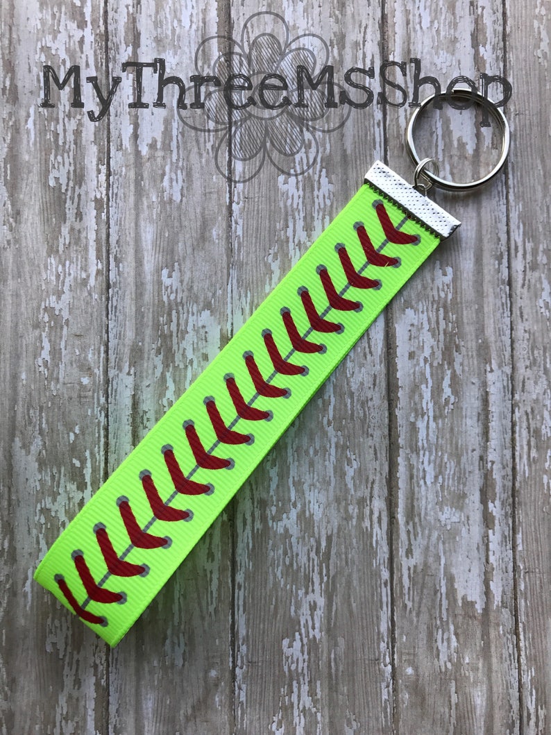 Softball Ribbon Keychain key holder keychain wristlet | Etsy