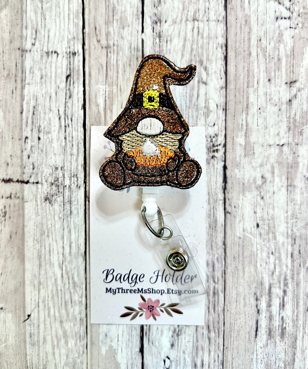 Thanksgiving Gnome Badge, Pie Badge Reel, Interchangeable Badge Topper ...