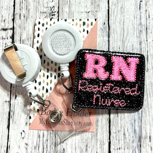 RN Badge Reel, Black and Hot Pink Nurse Badge Holder, Nurse Week Gift ...