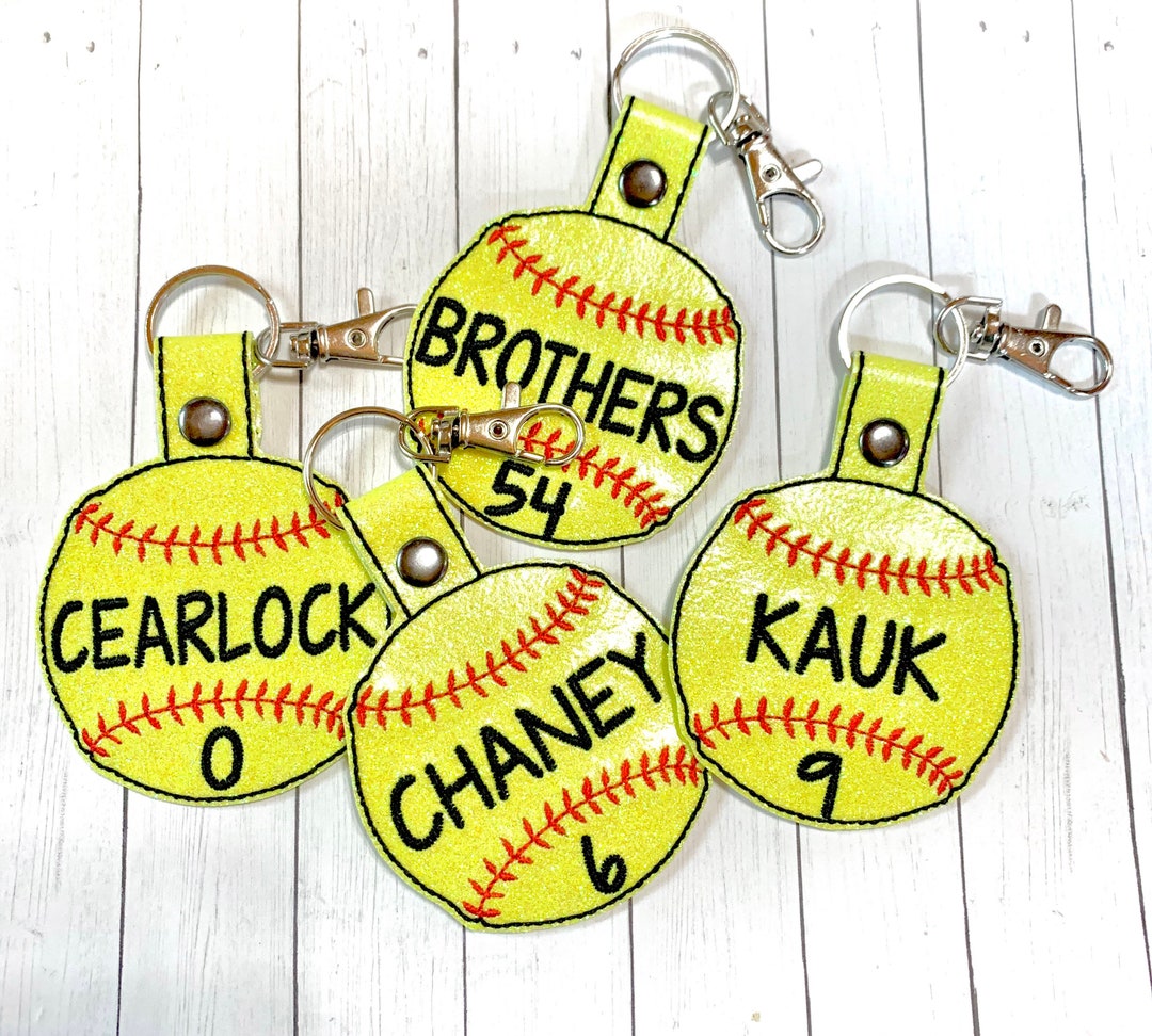Softball Keychains, Yellow Softball Snaptab Key Chains, Softball Gift ...