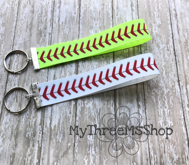 Softball Ribbon Keychain key holder keychain wristlet | Etsy