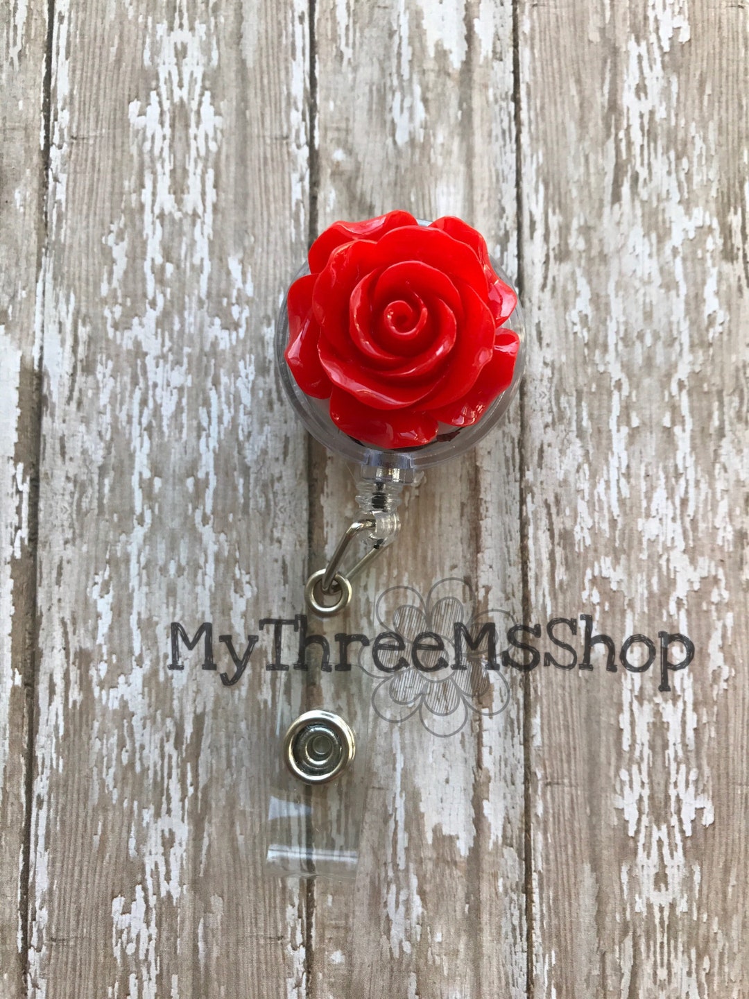 Red Rose Badge Reel, Red Flower Badge Holder, Rose Retractable Badge ...