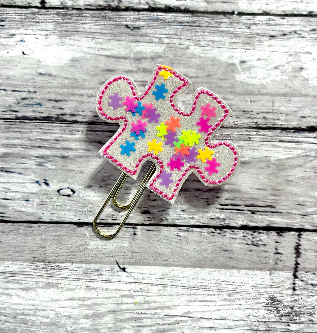Pink Autism Awareness Clip, Glitter Feltie Clip, Pink Puzzle Feltie ...