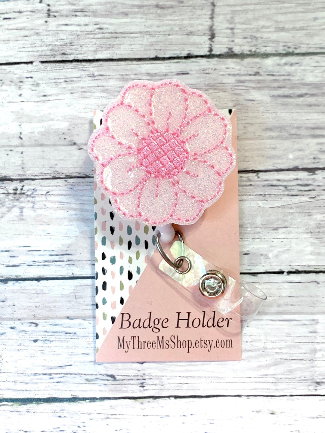 Pink Flower Badge Reel, Floral Badge Holder, Summer Badge Pull, Flower ...