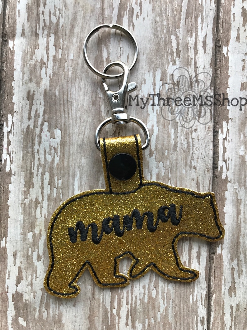 Mama Bear Snaptab Key FOB Glitter Bear Keychain Mama Bear | Etsy