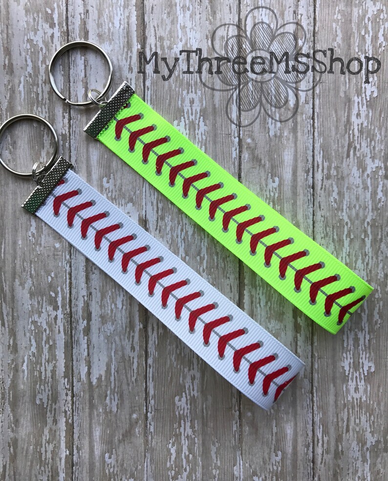 Softball Ribbon Keychain key holder keychain wristlet | Etsy