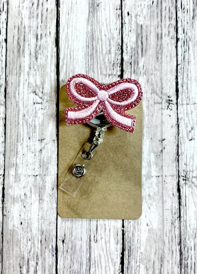 Pink Bow Badge Reel, Girly Badge Reel, Feltie Badge Topper, Retractable ...