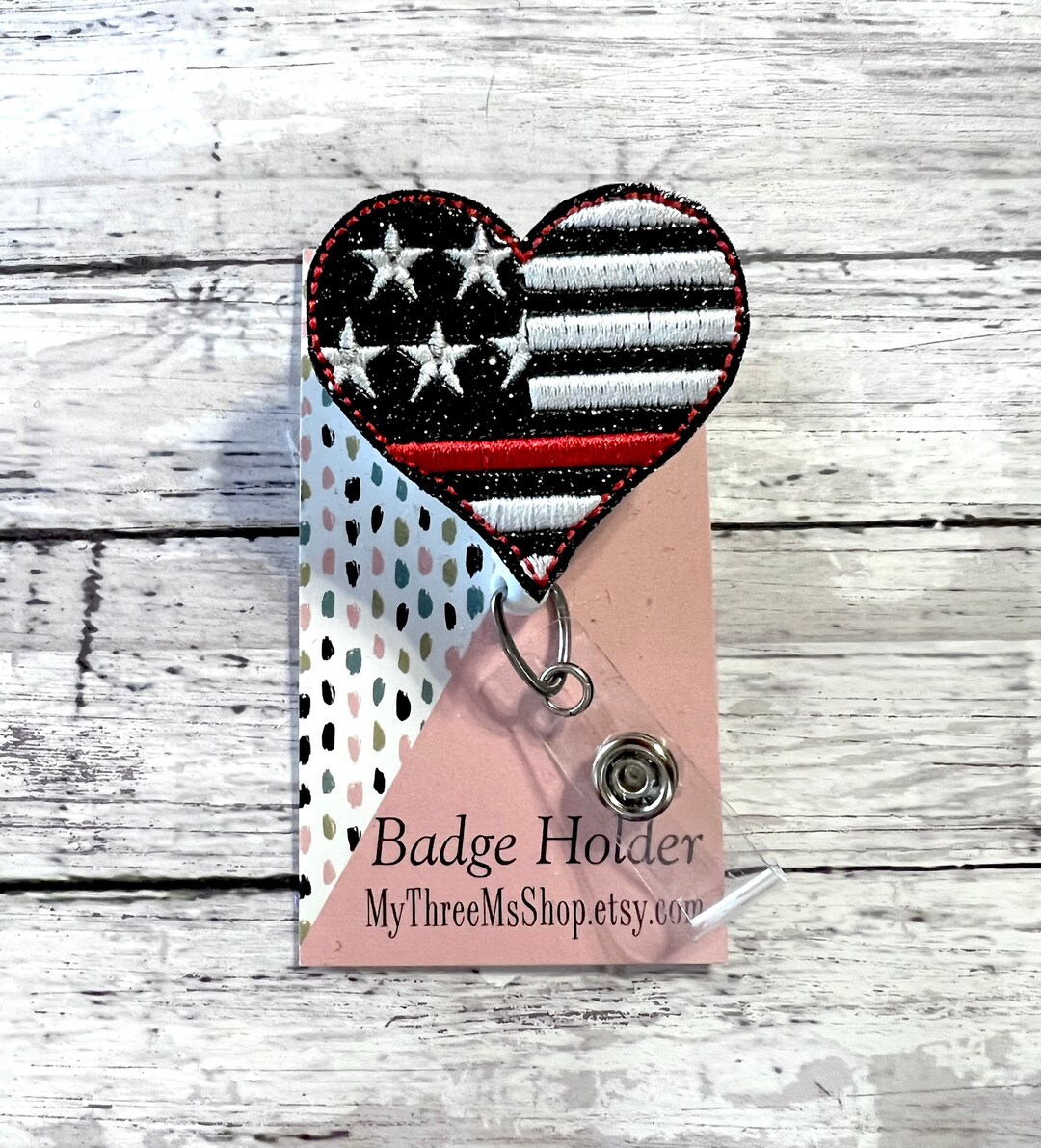 Thin Red Line Badge Reel, Red Line Heart Badge, Interchangeable Badge ...