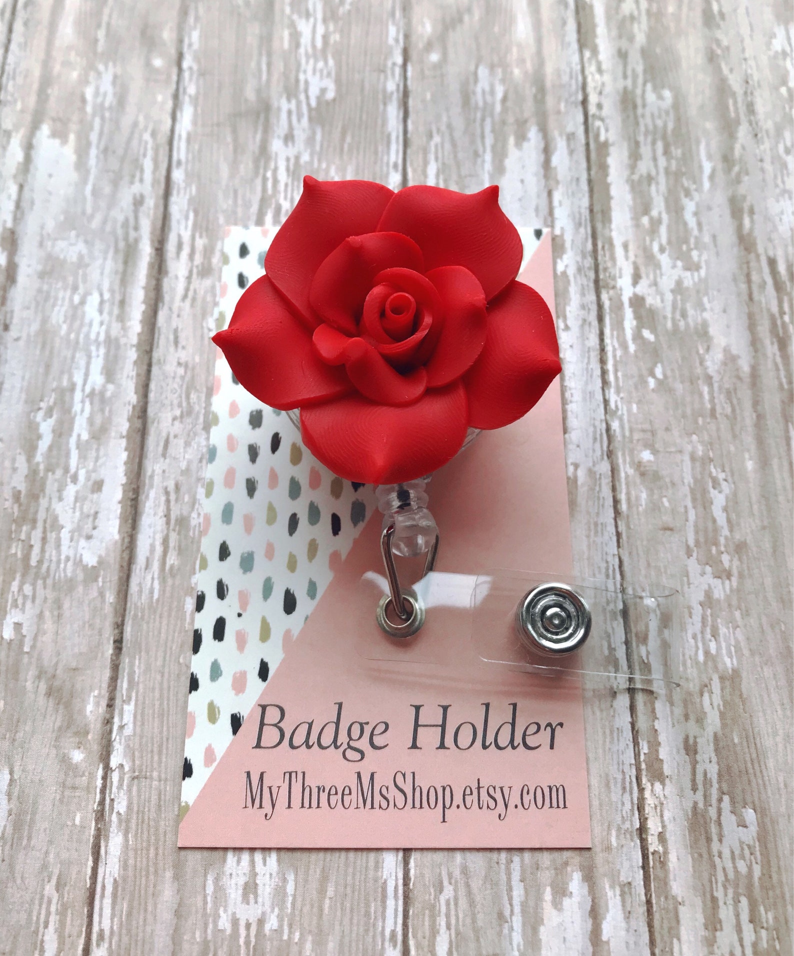 Red Rose Nurse Badge Reel, Red Rose Badge Holder, Flower Badge Clip ...