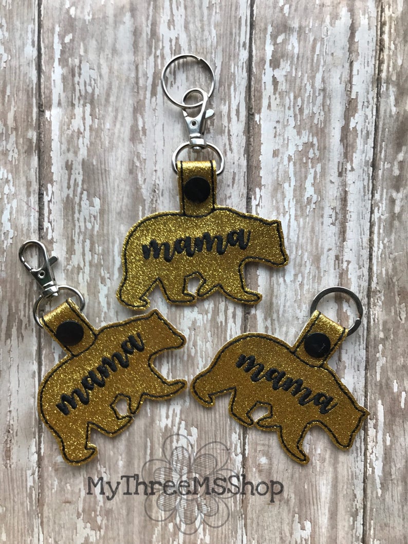 Mama Bear Snaptab Key FOB Glitter Bear Keychain Mama Bear | Etsy
