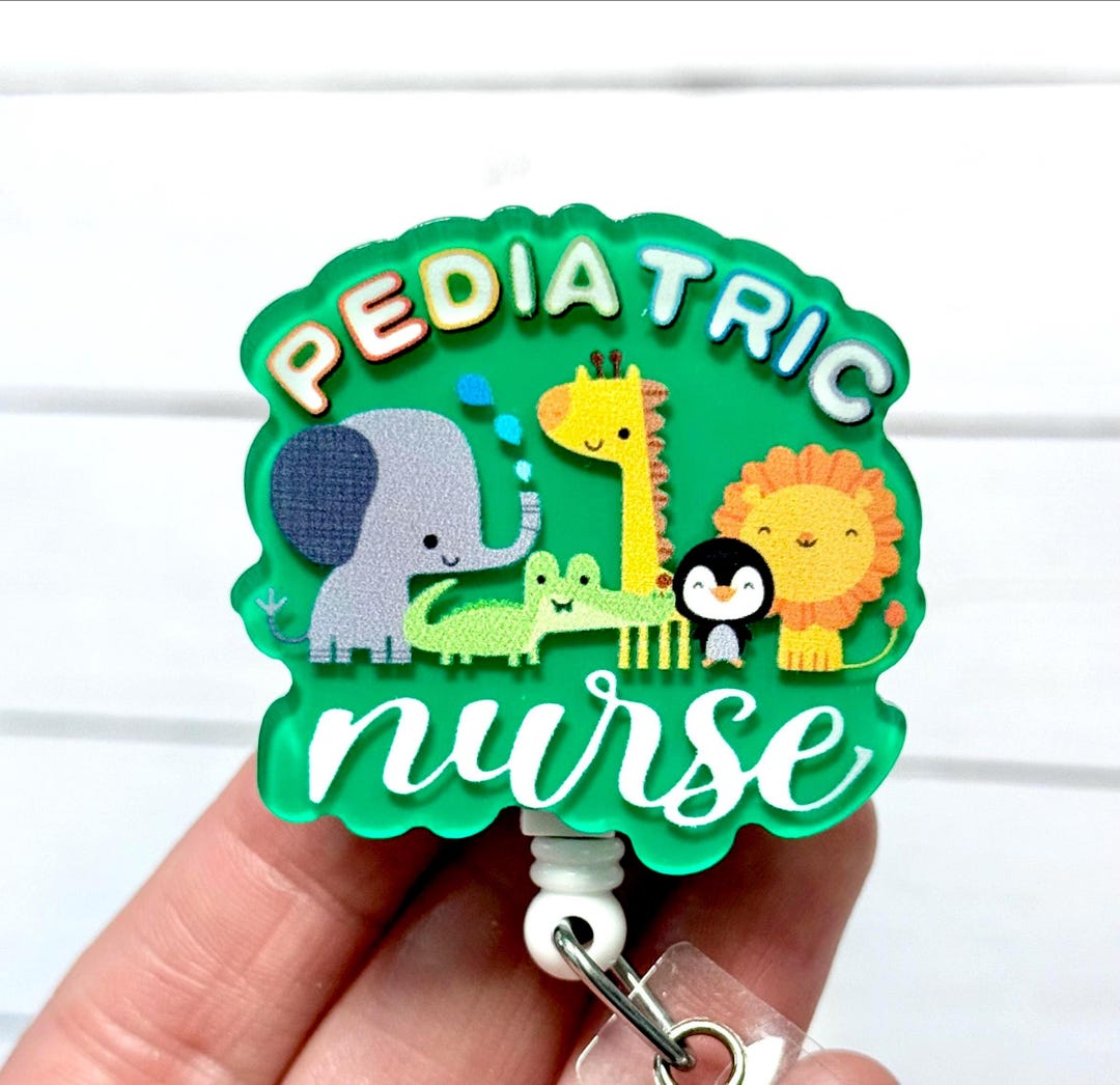Pediatric Nurse Badge Reel, Zoo Animals Badge Holder, Peds Nurse Badge ...