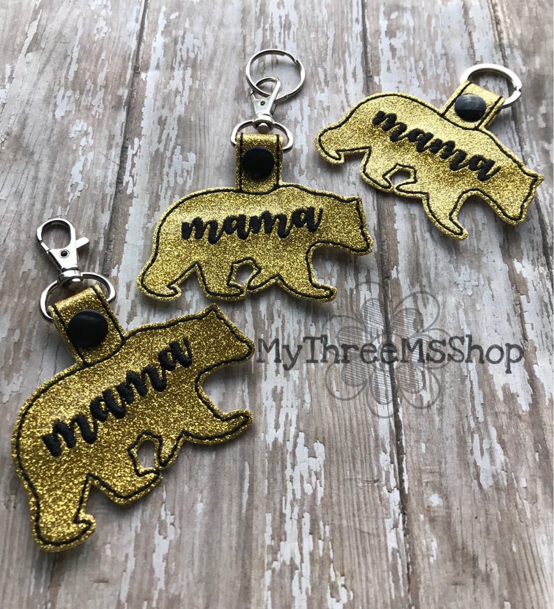 Mama Bear Snaptab Key FOB Glitter Bear Keychain Mama Bear | Etsy