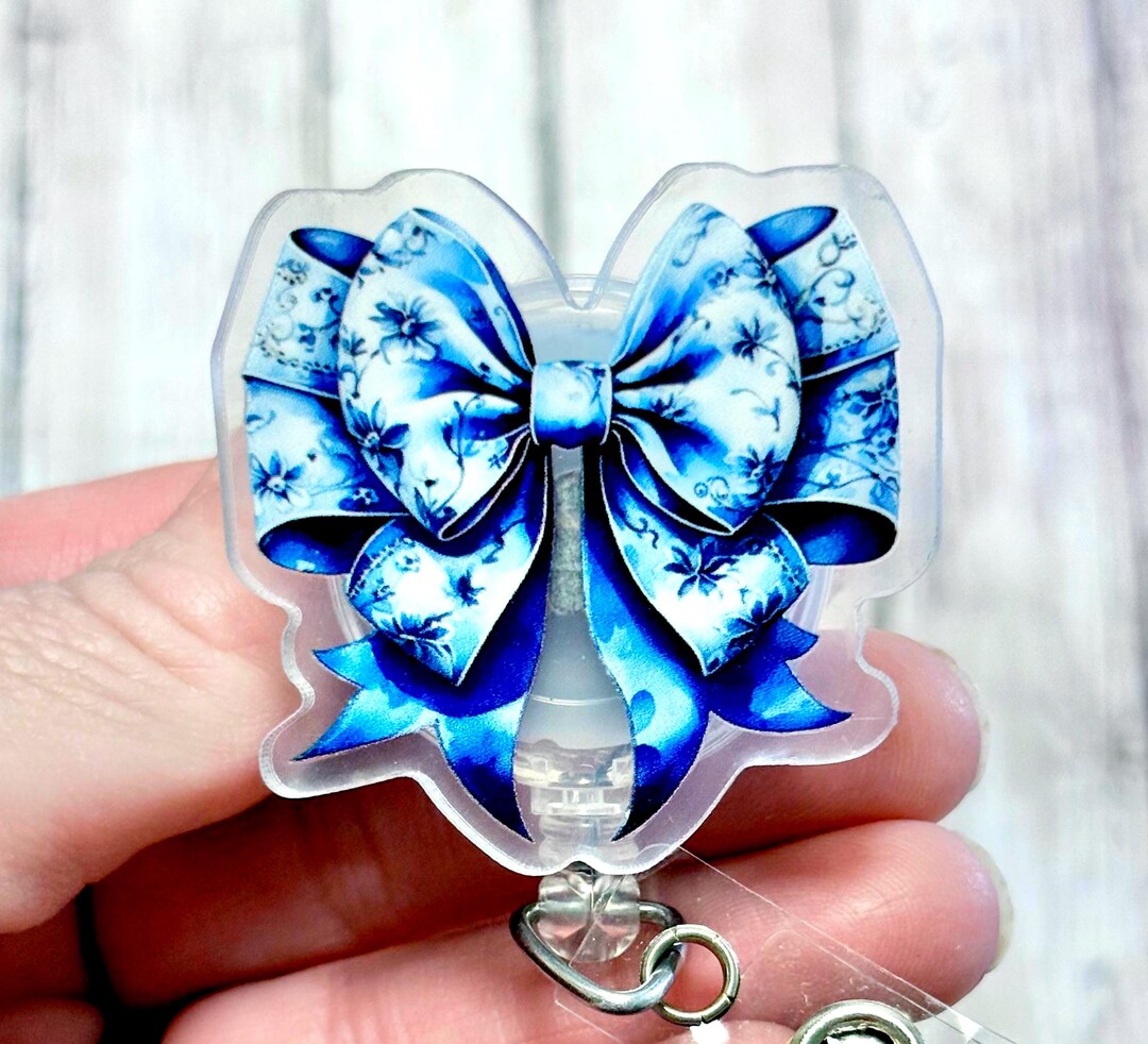 Blue Coquette Bow Badge Reel, Pretty Blue Bow Badge Holder, Gift for ...