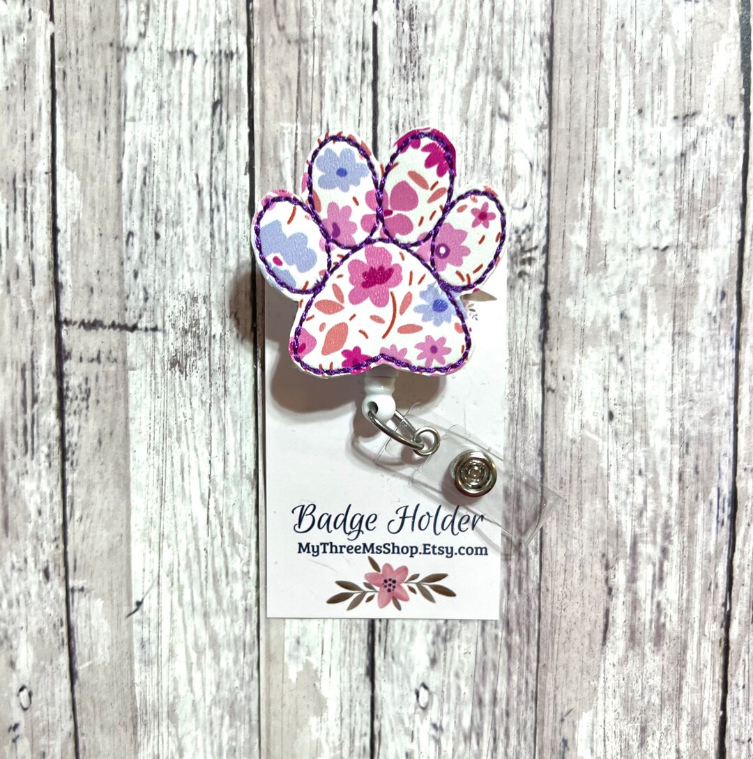 Floral Paw Print Badge Reel, Floral Badge Reel, Interchangeable Badge ...