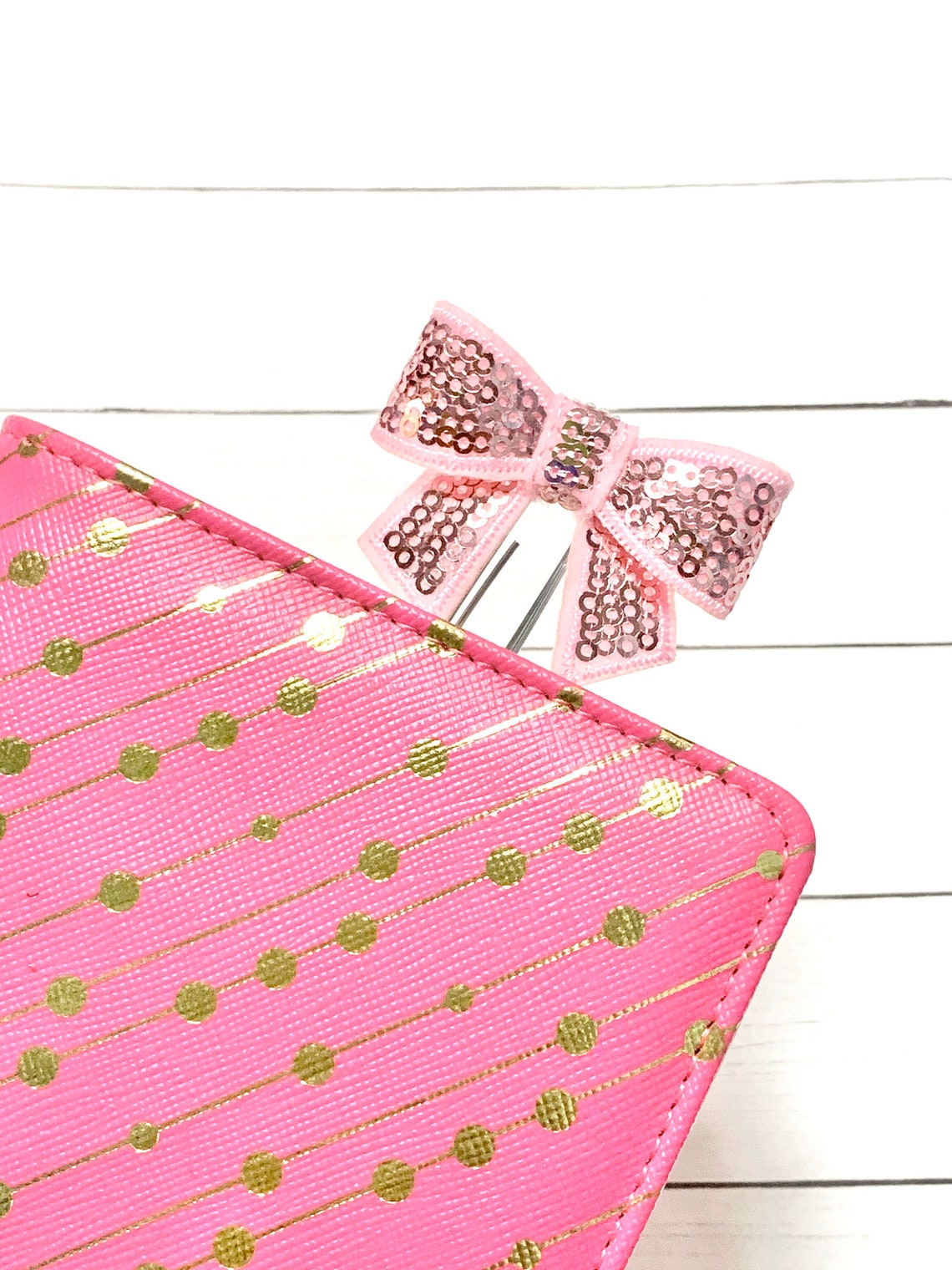 Light Pink Sequin Bow Planner Clip Glitter Bow Paperclip | Etsy
