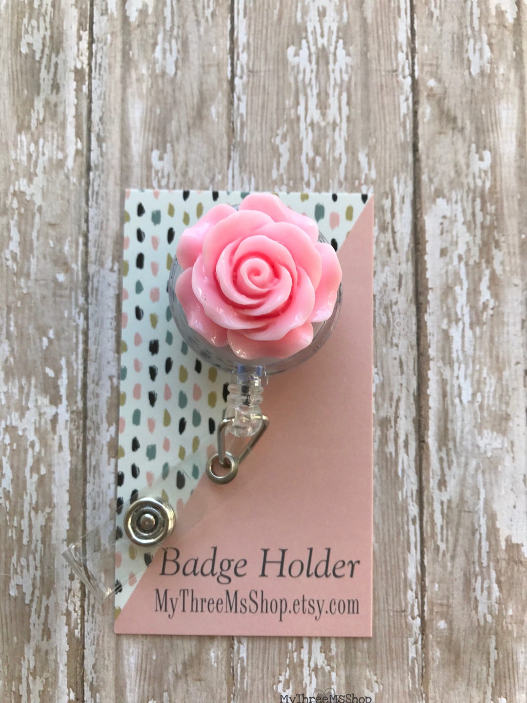 Pink Rose Badge Reel, Acrylic Rose Badge Holder, RN Retractable Badge ...