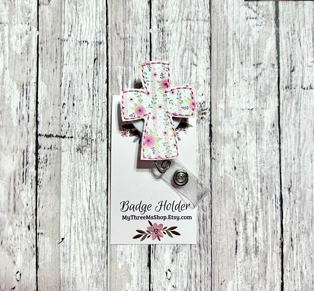 Floral Cross Badge Reel, Christian Badge Reel, Feltie Badge Topper ...