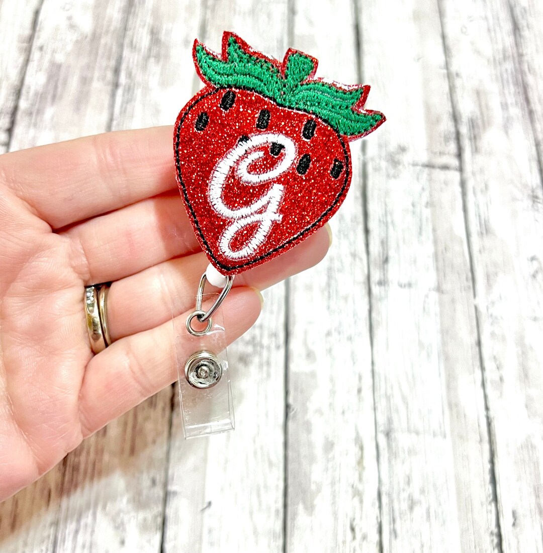 Monogram Badge Reel, Strawberry Badge Reel, Feltie Badge Topper ...